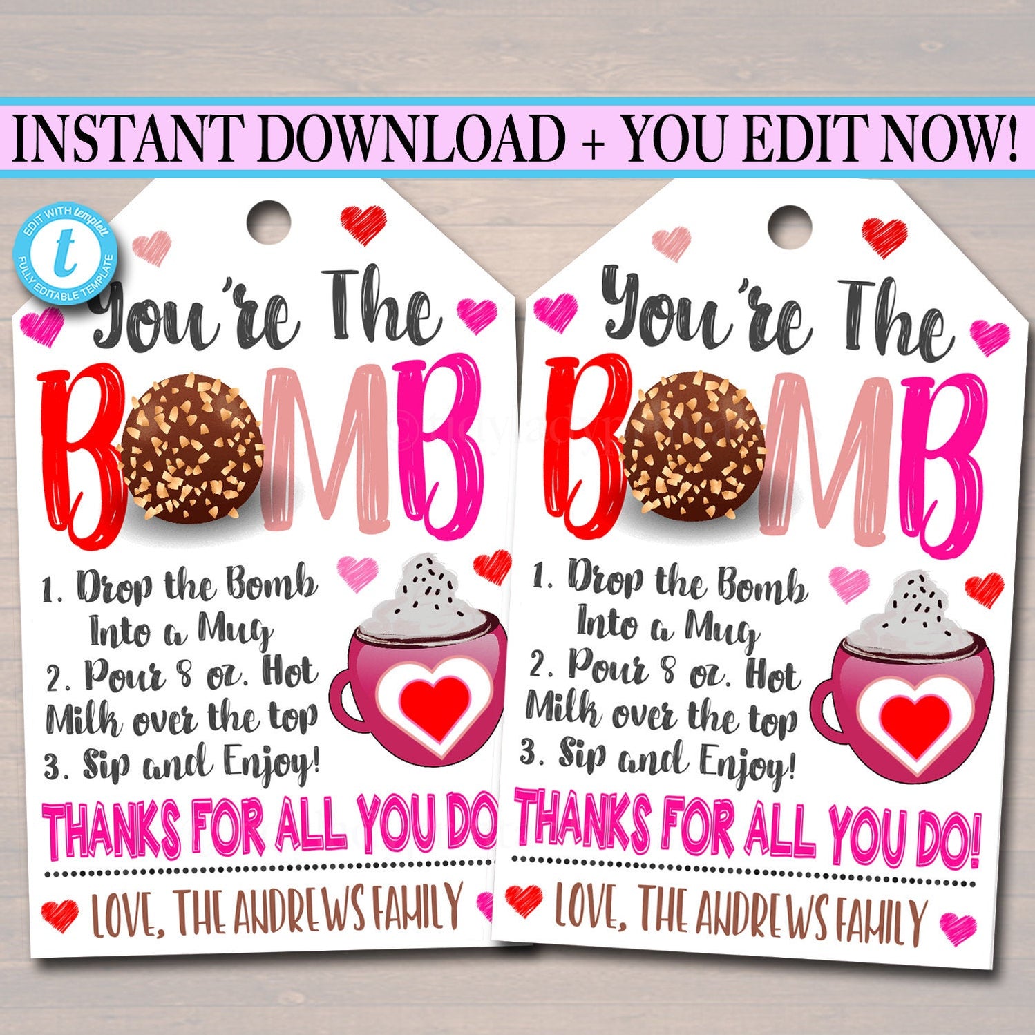 Valentine's Hot Cocoa Bomb Gift Tag | TidyLady Printables
