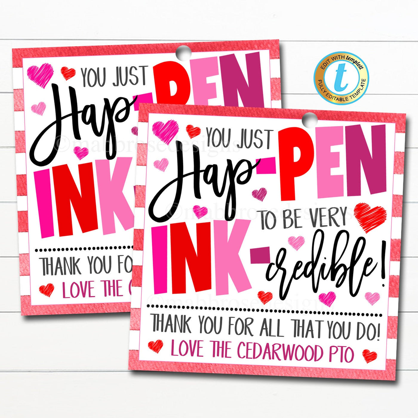 Valentine's Day Pen Thank You Gift Tags — TidyLady Printables