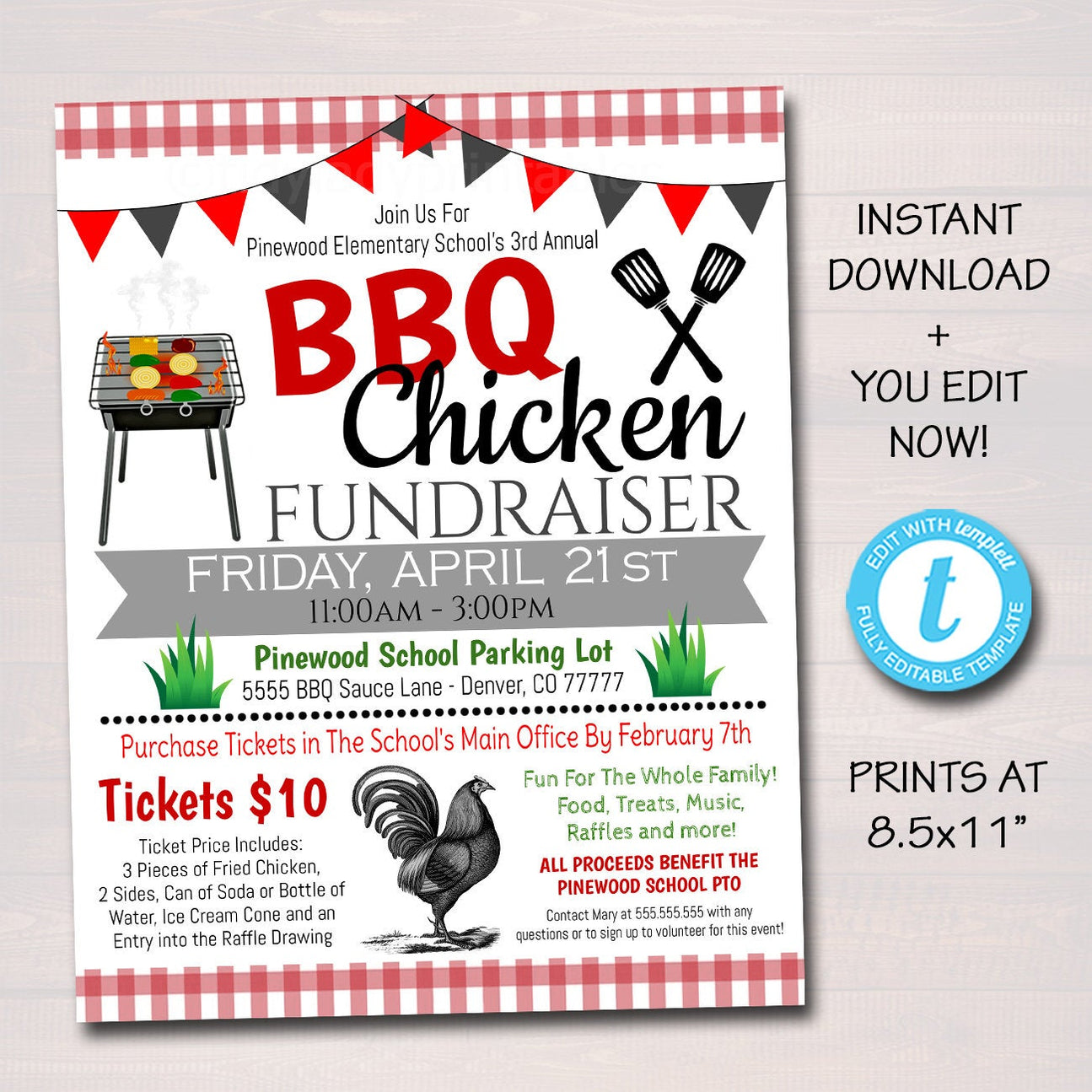 Bbq Chicken Fundraiser, Picnic Party Flyer Ticket Set — TidyLady Printables