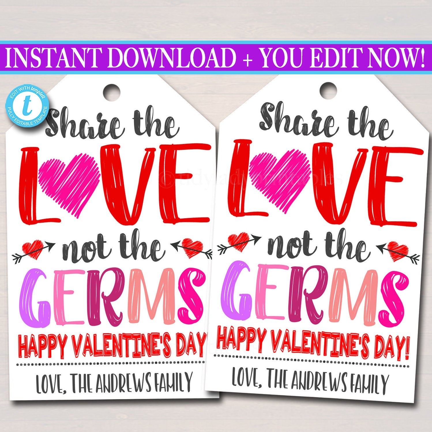 Valentine's Day Gift Tag | Share The Love Not Germs — TidyLady Printables