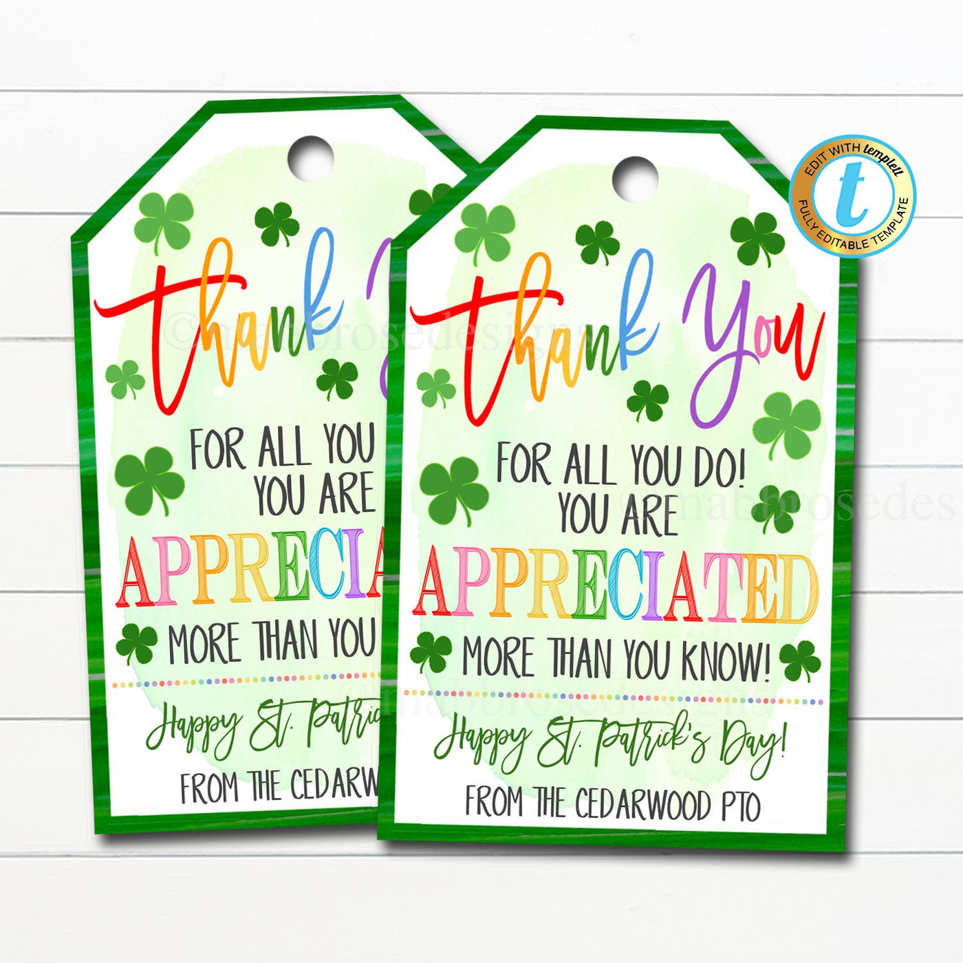St. Patrick's Day Thank You Gift Tags | TidyLady Printables