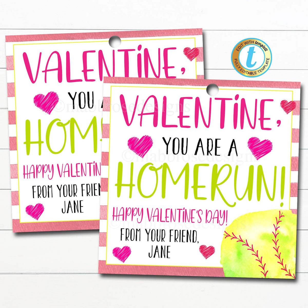 Softball Valentines Tag | TidyLady Printables