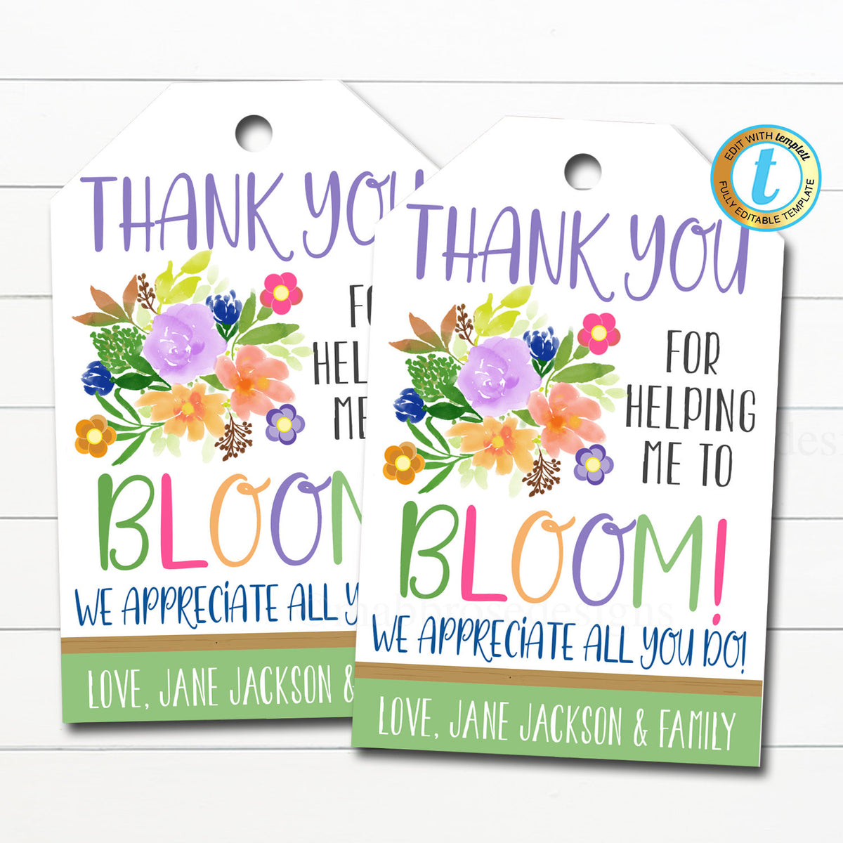 Floral Appreciation Gift Tag, Thank You for Helping Me Bloom — TidyLady ...