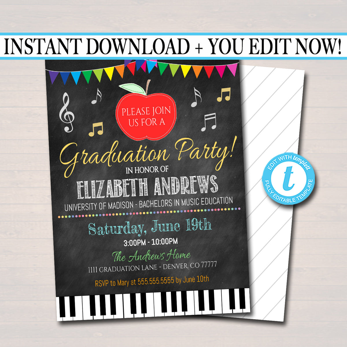 Music Teacher Graduation Invite | TidyLady Printables