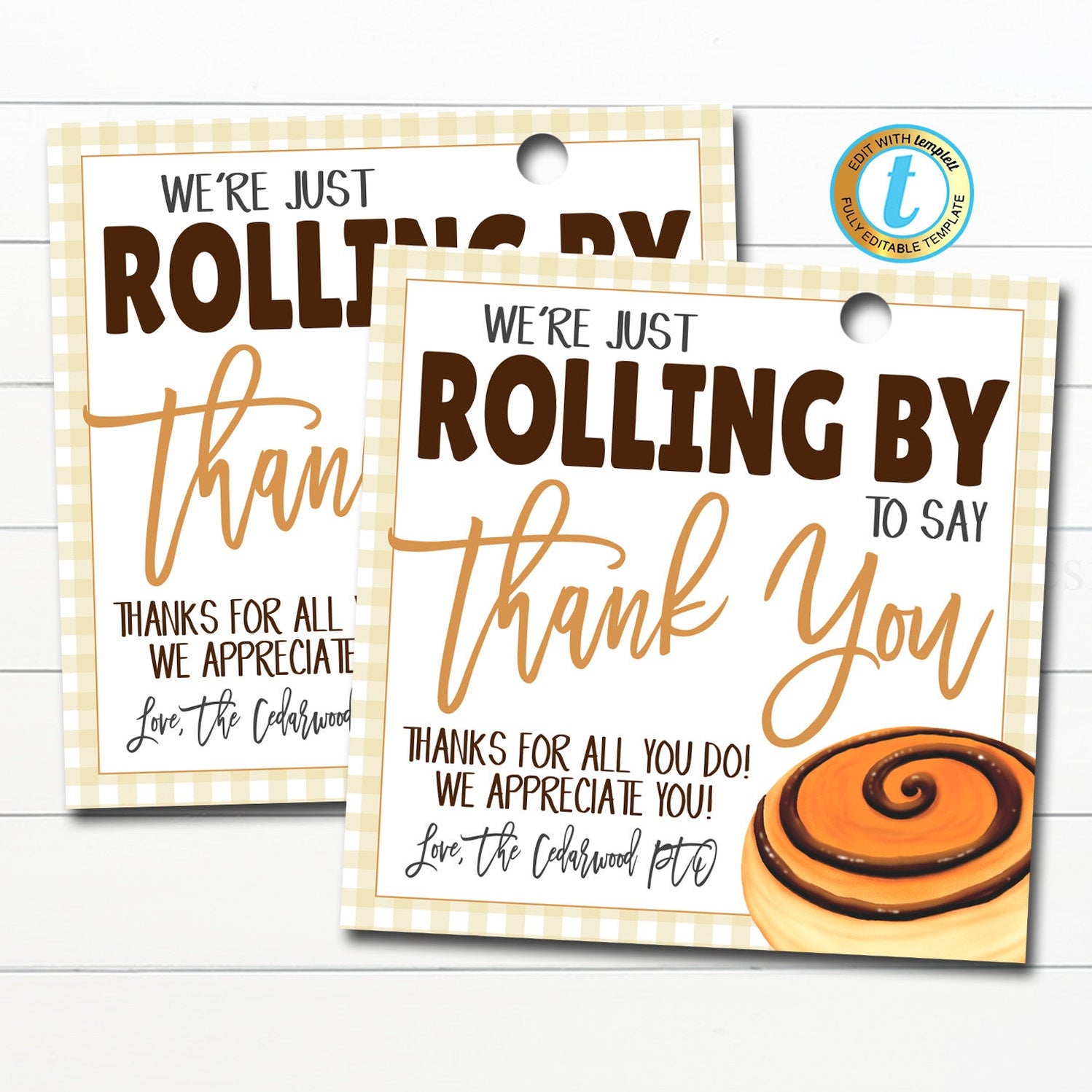 Cinnamon Roll Gift Tag, Rolling By to Say Thank You — TidyLady Printables