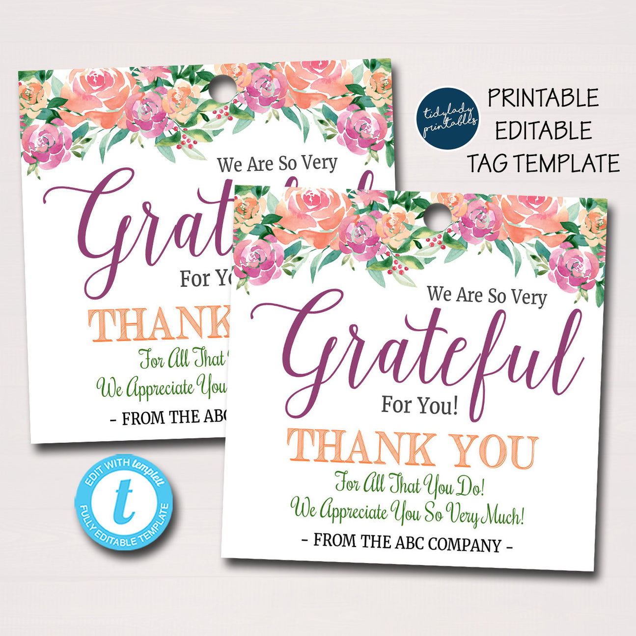 Appreciation Gift Tags, We're Grateful For You — TidyLady Printables