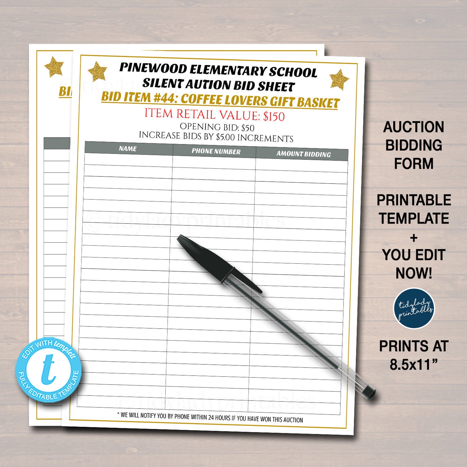 Silent Auction Fundraiser Flyer Ticket Set — TidyLady Printables