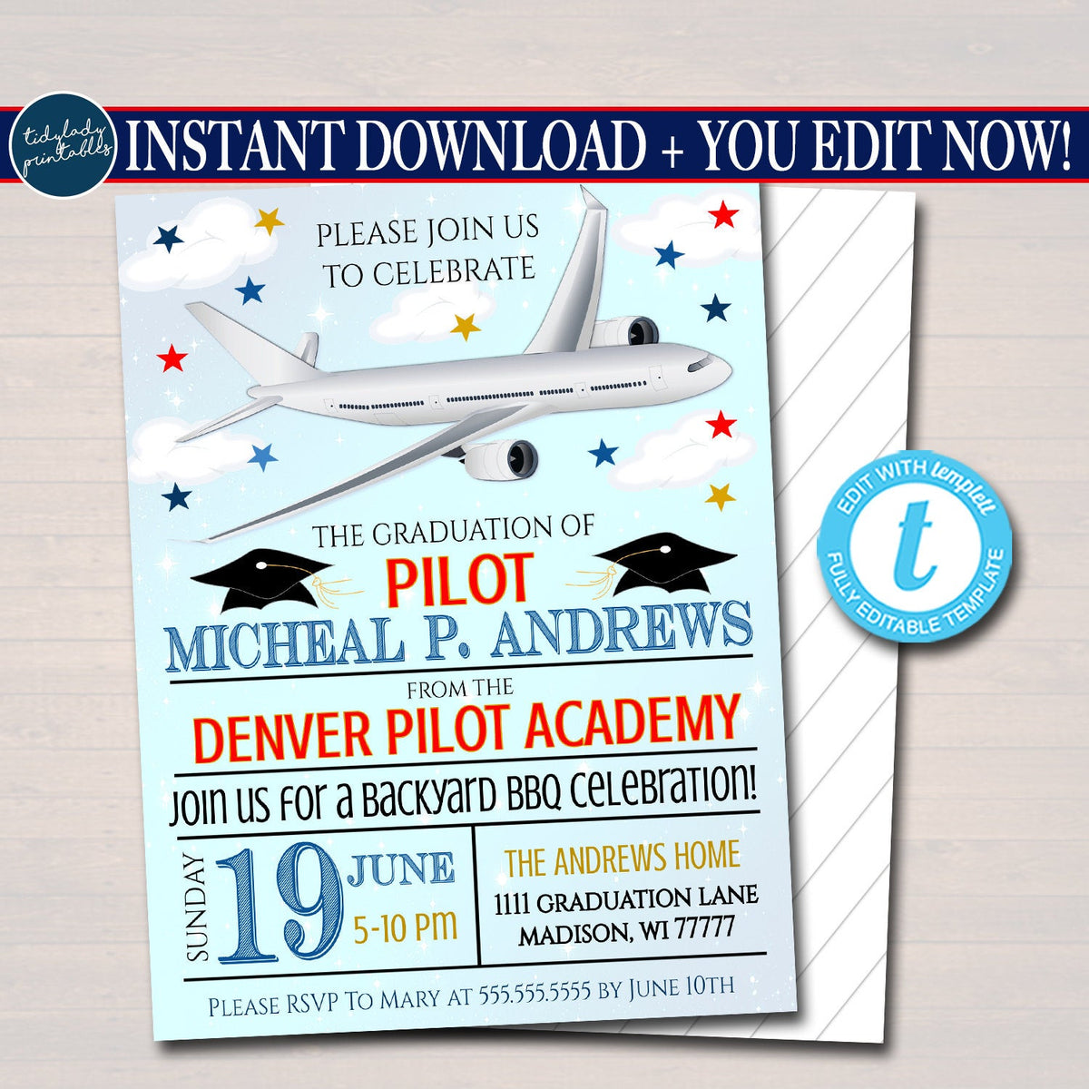 Pilot Graduation Invitation | TidyLady Printables