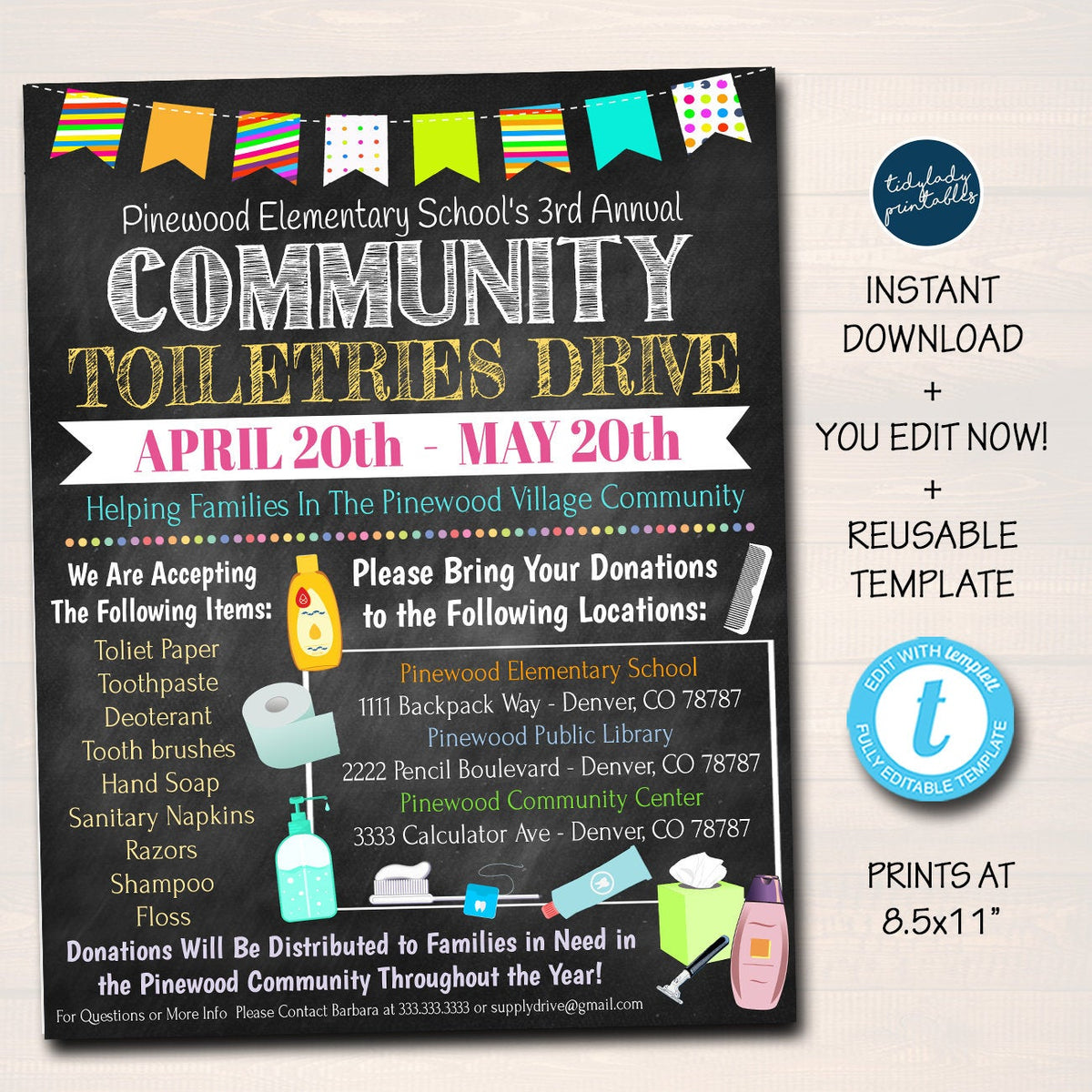 Toiletries Fundraiser Drive Flyer | TidyLady Printables