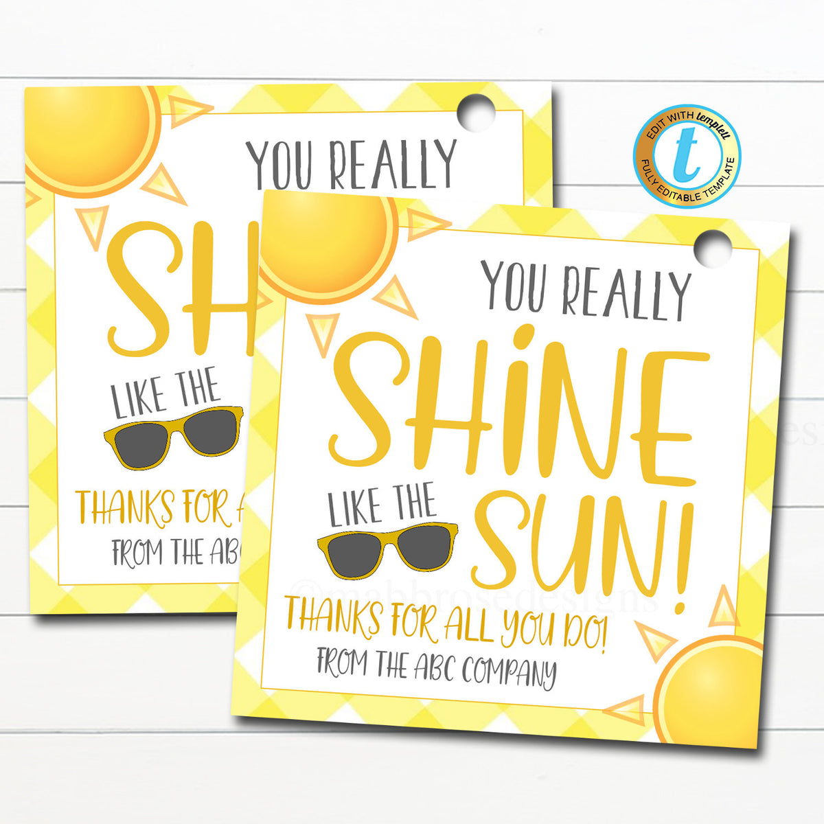 Yellow Sunshine Gift Box Tag, You Shine Like the Sun — TidyLady Printables