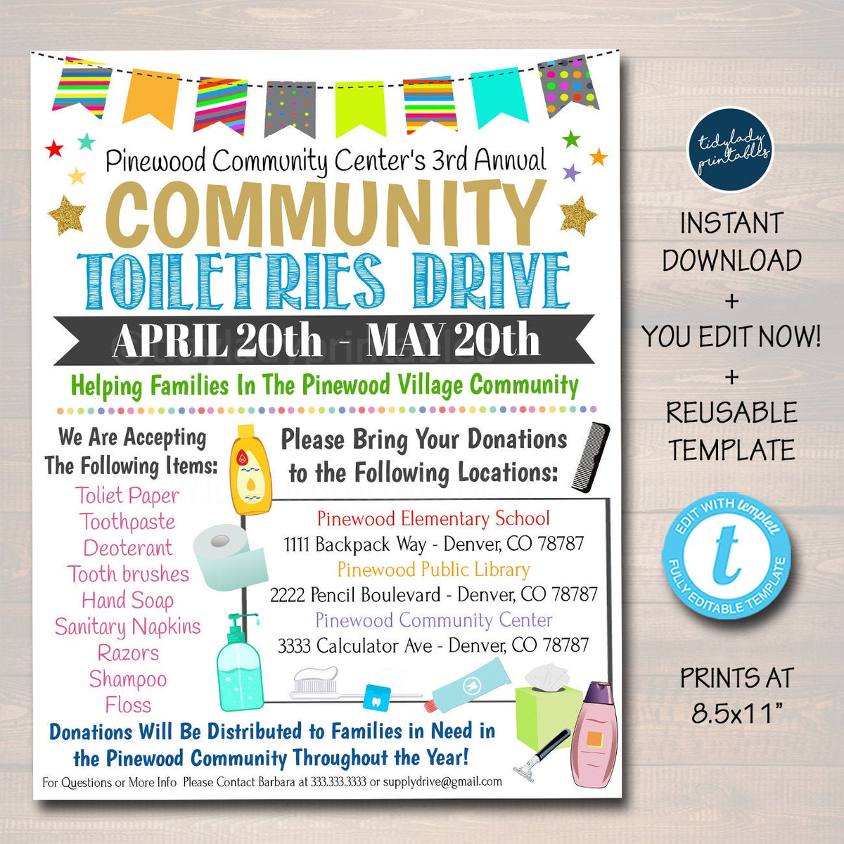Toiletries Drive Flyer | TidyLady Printables