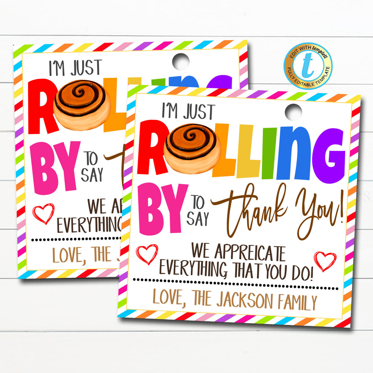 Cinnamon Roll Gift Tag, Rolling By to Say Thank You — TidyLady Printables