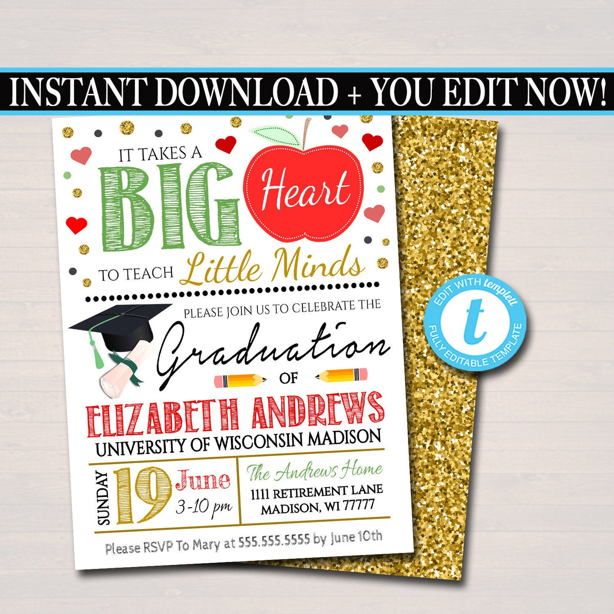 Teacher Graduation Party Invitation | TidyLady Printables
