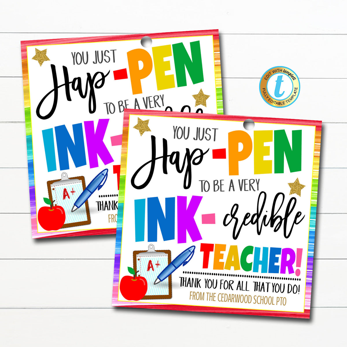 Pen Thank You Gift Tags | Hap-pen to Be Ink-credible — TidyLady Printables