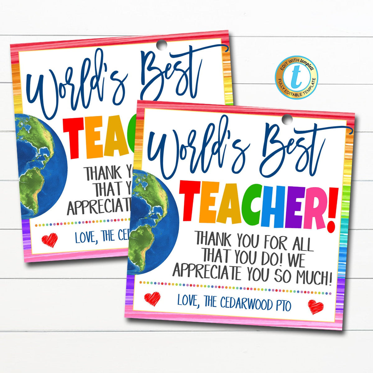 Worlds Best Teacher Appreciation Week Gift Tags — TidyLady Printables