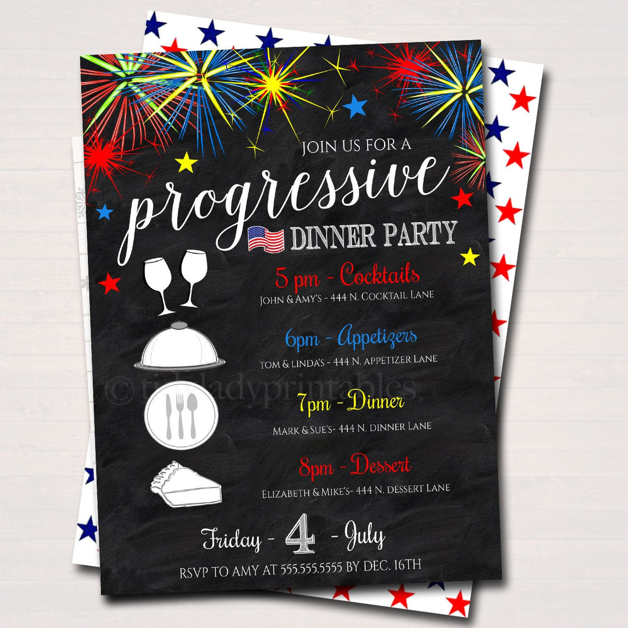 4th of July Progressive Dinner Party Invite | TidyLady Printables