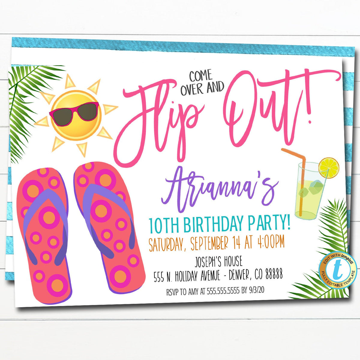 Pool Party Flip Flop Invitation | TidyLady Printables