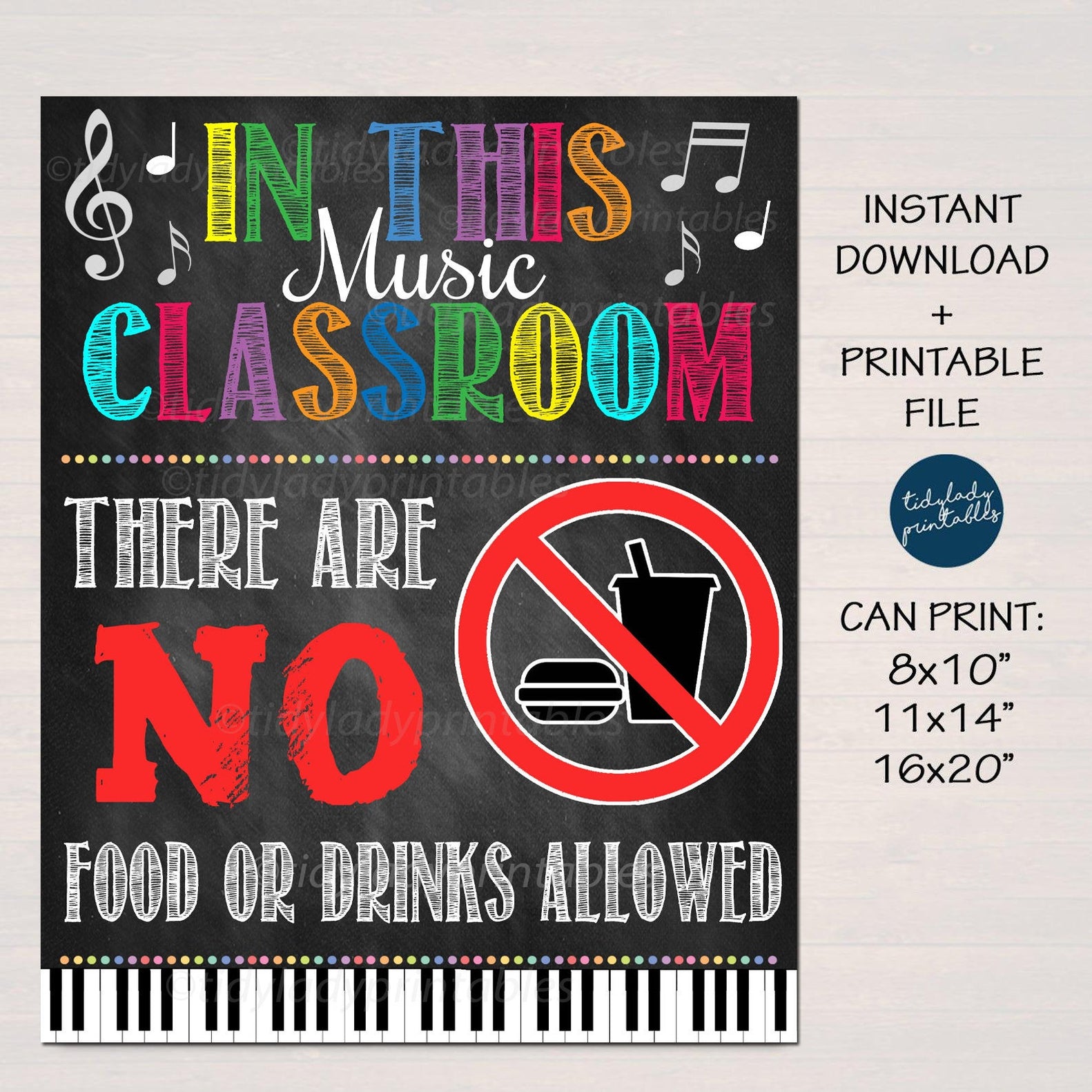 No Food or Drinks Allowed | Music Classroom Poster — TidyLady Printables