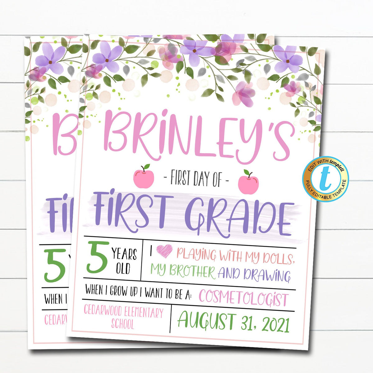 Floral First Day Of School Sign | TidyLady Printables
