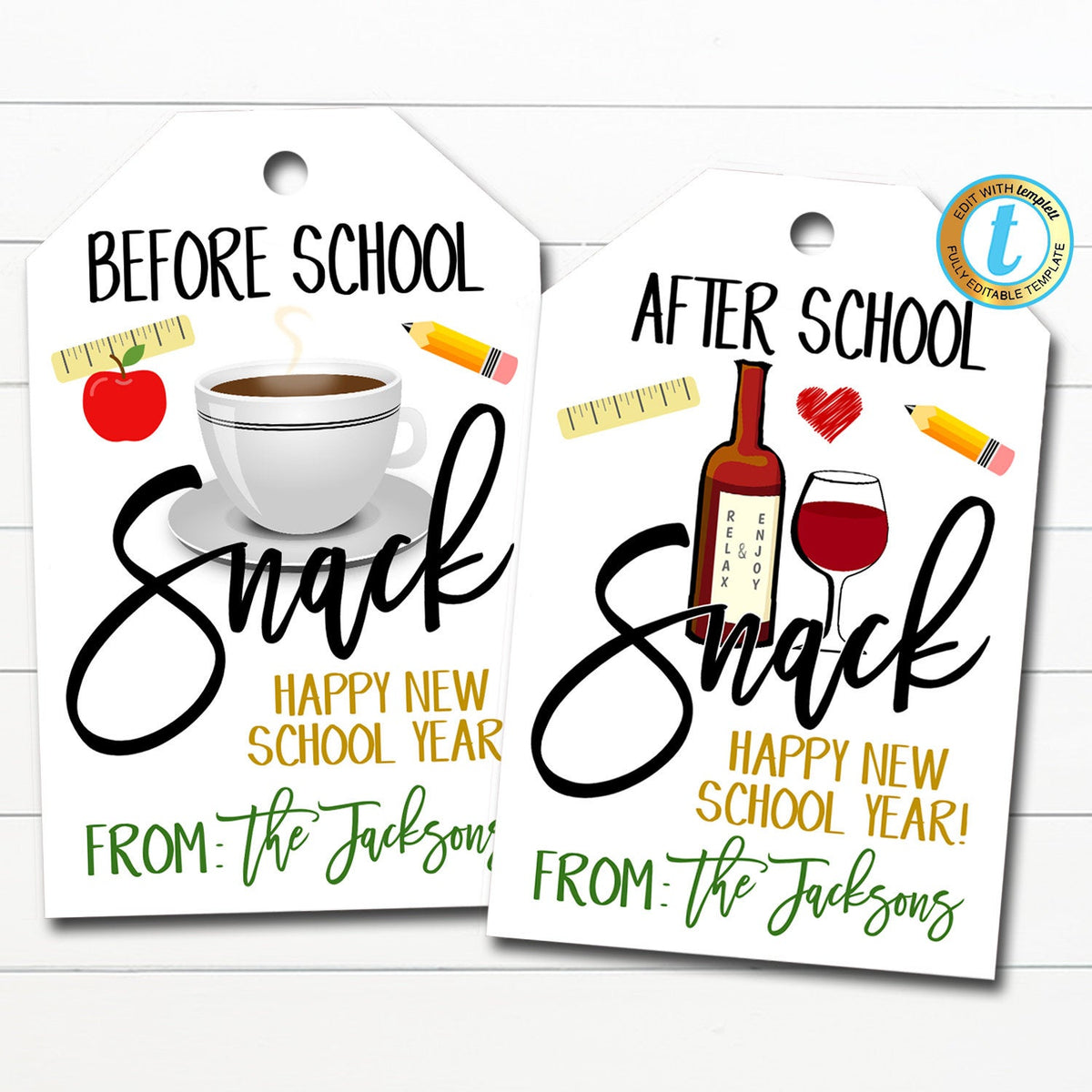 Teacher Gift Tag Set, Before School Snack & After School Snack ...