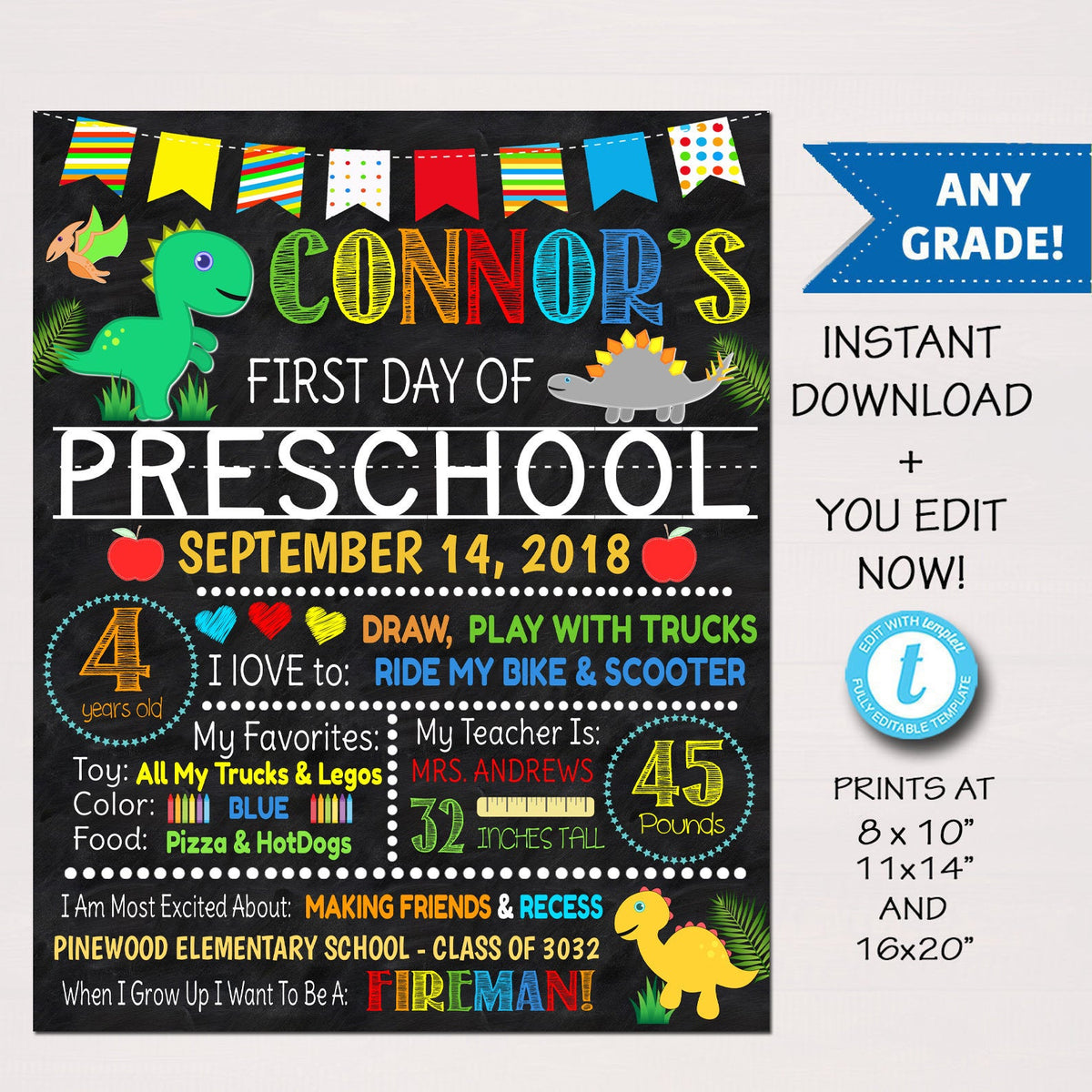 First Day Of School Dinosaur Sign | TidyLady Printables