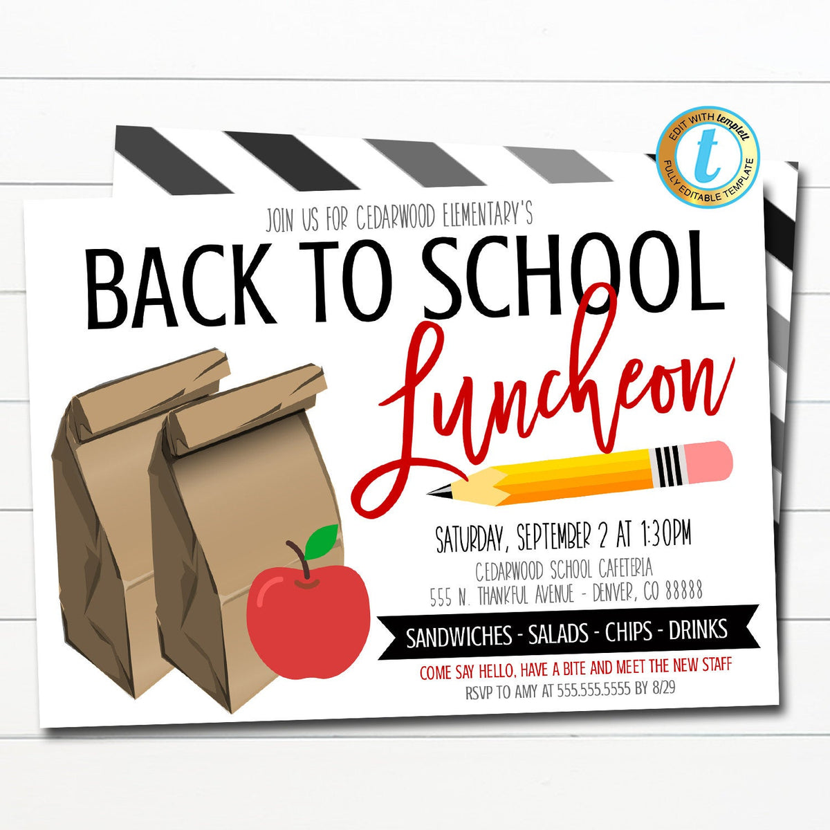 Teacher Staff Luncheon Breakfast Social Invite — TidyLady Printables