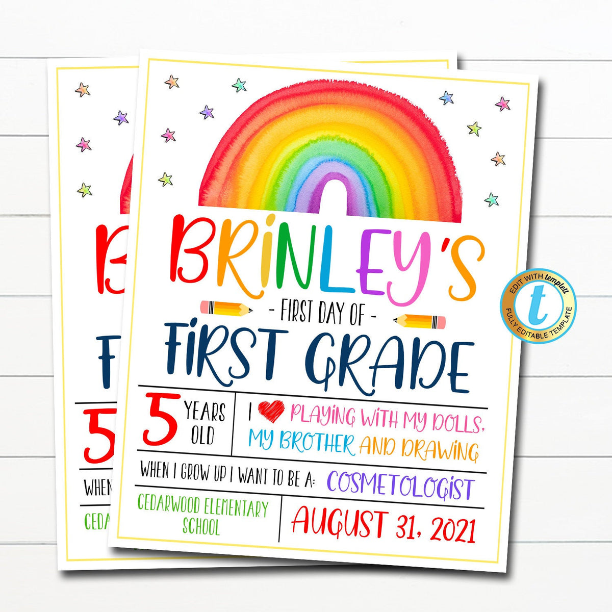 Rainbow First Day Of School Sign | TidyLady Printables