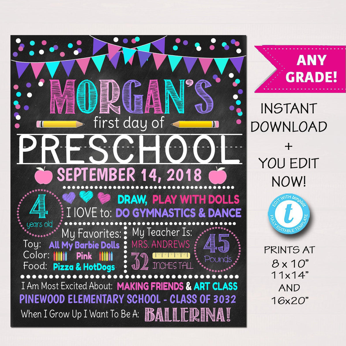 First Day Of School Sign, Back to School Chalkboard Poster — TidyLady ...
