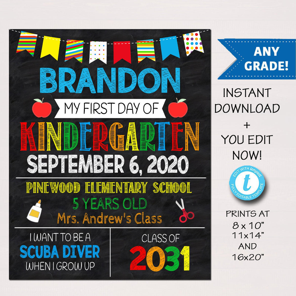 First Day Of School Sign, Back to School Chalkboard Poster — TidyLady ...