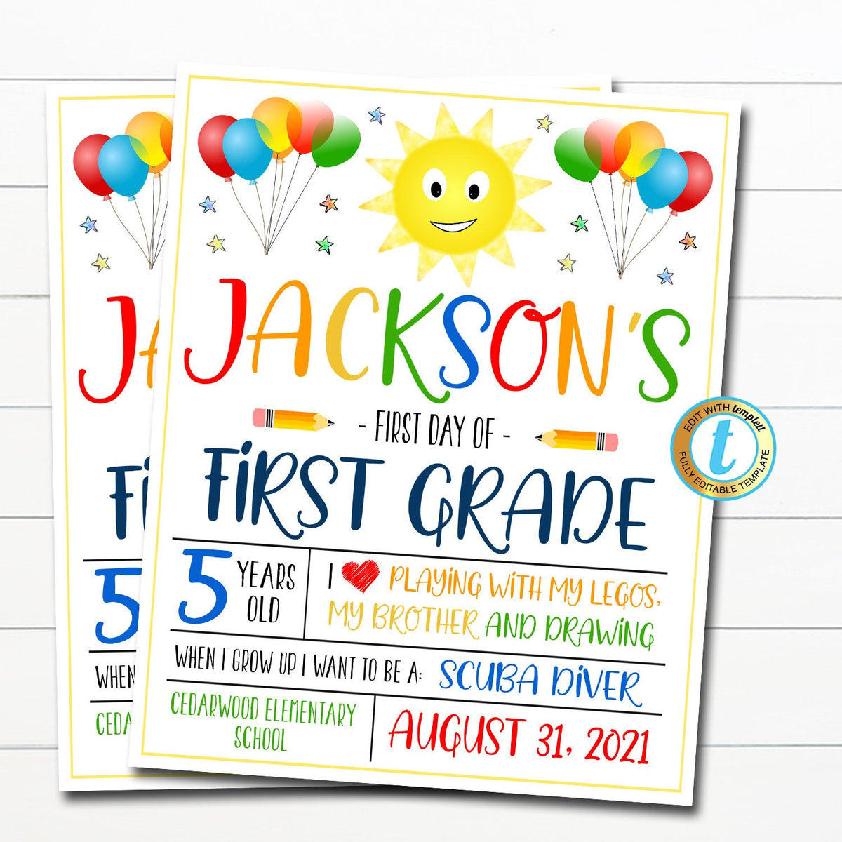 First Day Of School Sign Any Grade | TidyLady Printables