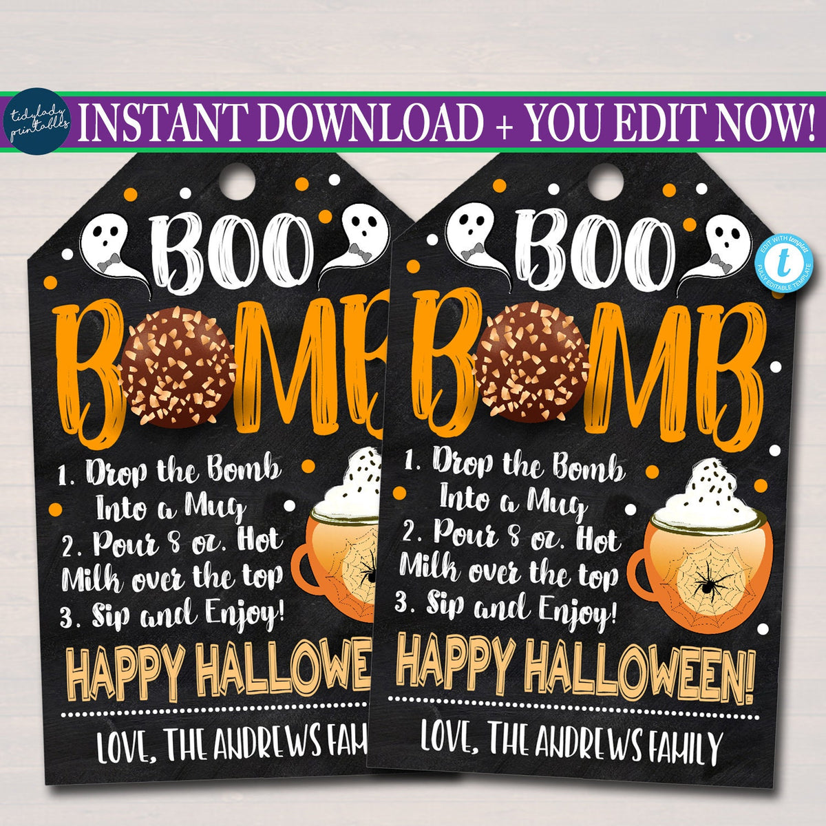 Halloween Gift Tag, Ghost Boo Bomb | TidyLady Printables