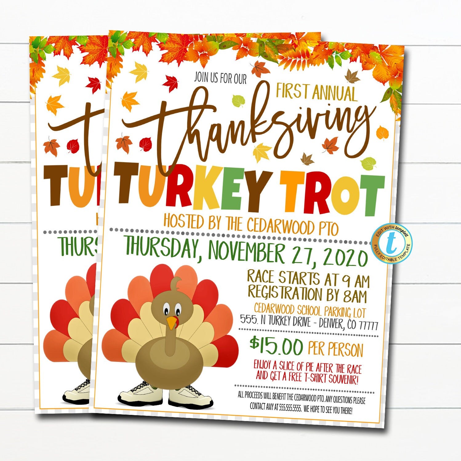Thanksgiving Turkey Trot Flyer, 5k 10k Run Walk Race Invite — TidyLady ...