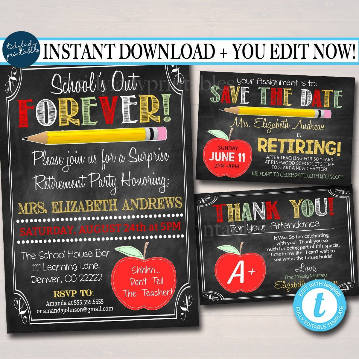 Teacher Retirement Party Invitation Set | TidyLady Printables