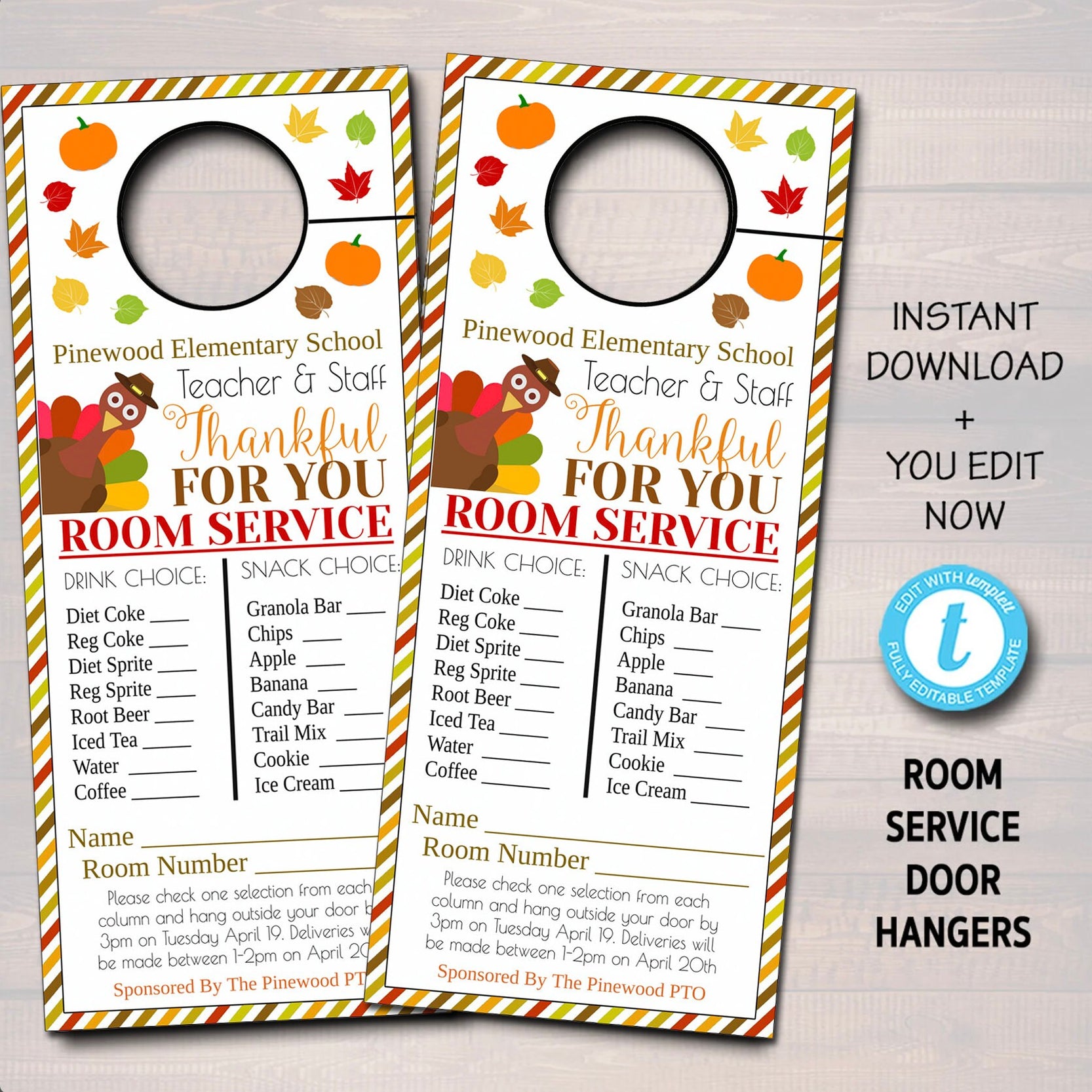 Thanksgiving Room Service Door Hanger | TidyLady Printables
