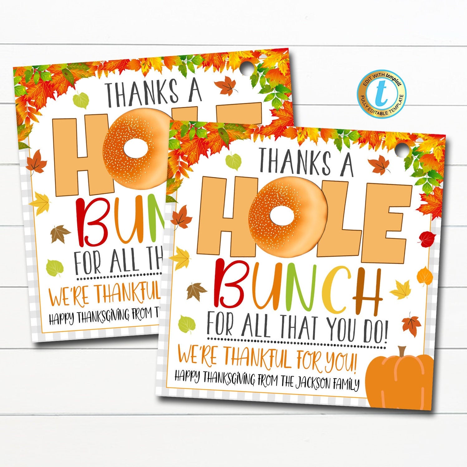 Fall Bagel Gift Tag |Thank You a Hole Bunch — TidyLady Printables
