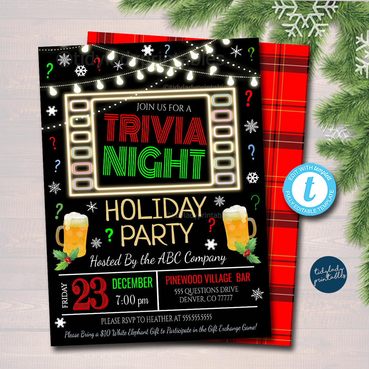 Christmas Trivia Night Party Invite | TidyLady Printables