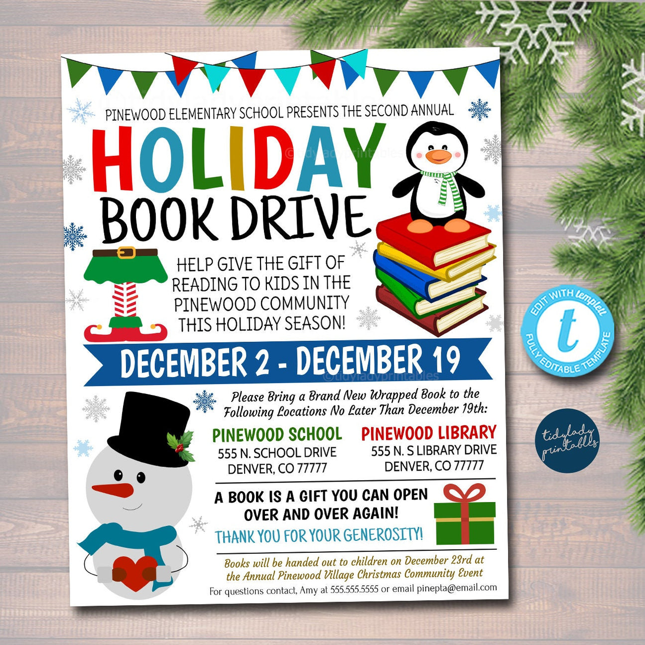 Holiday Book Drive Flyer | TidyLady Printables