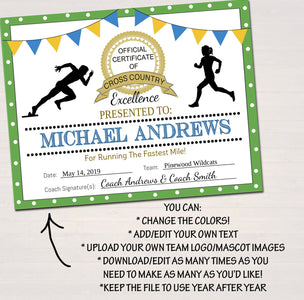 Cross Country Award Certificates | TidyLady Printables