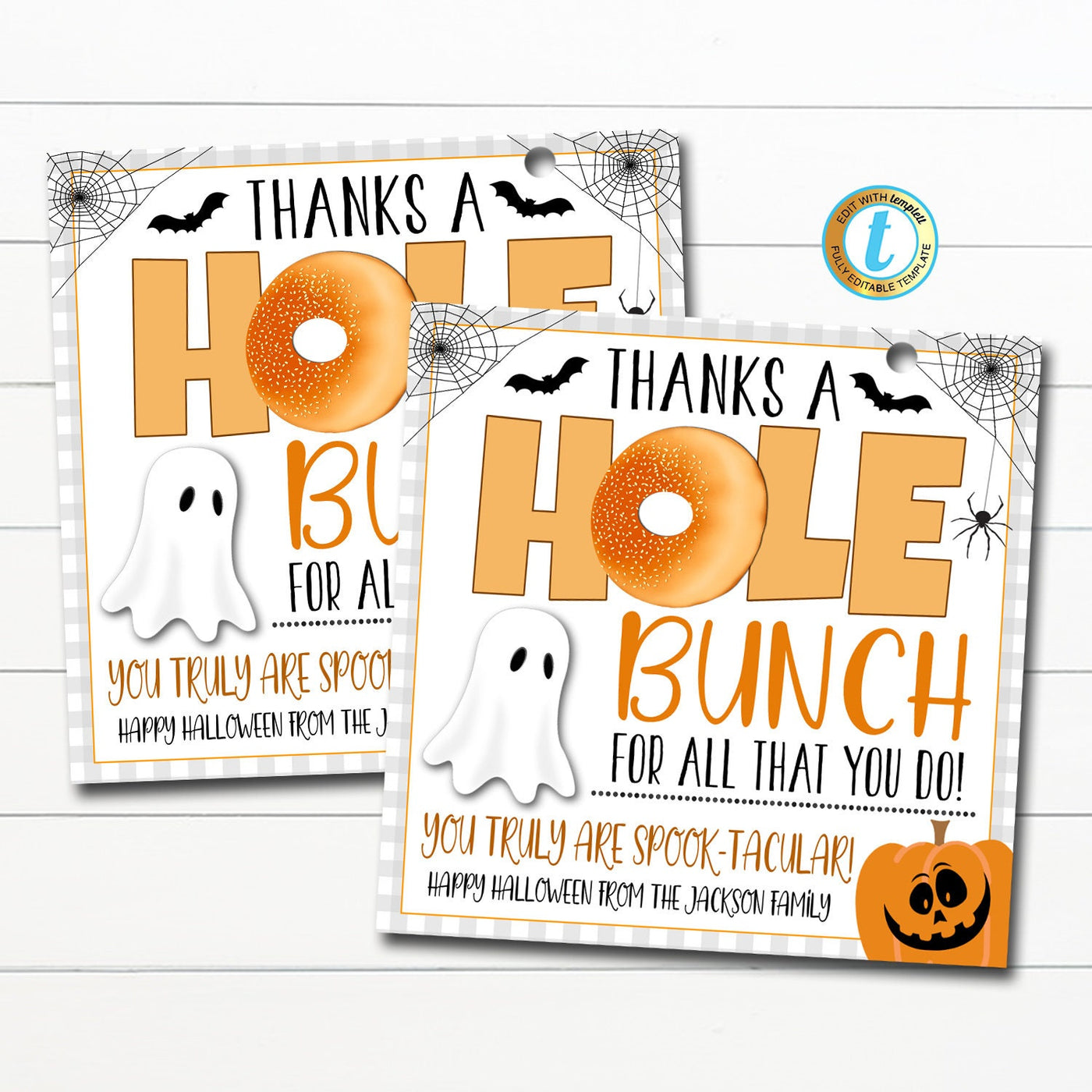Halloween Bagel Gift Tag, Appreciation Gift, Thanks A Hole Bunch ...