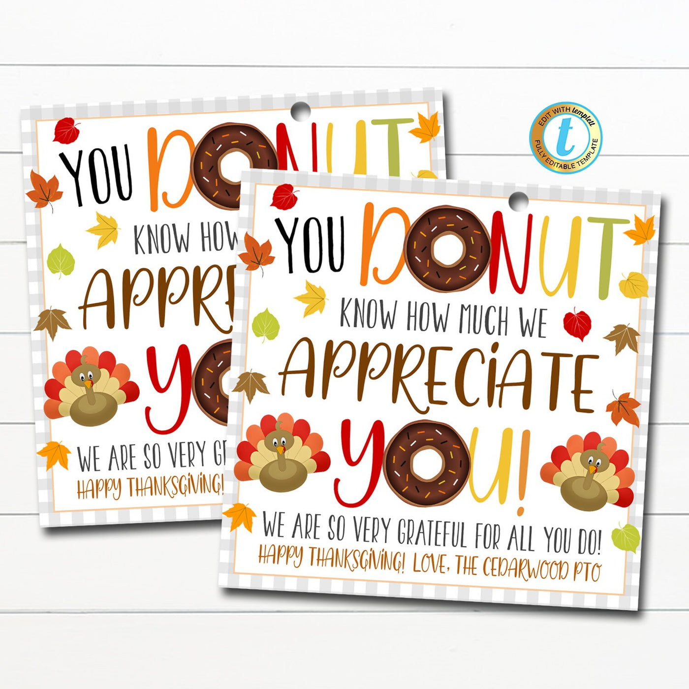 Thanksgiving Appreciation Donut Gift Tag — TidyLady Printables