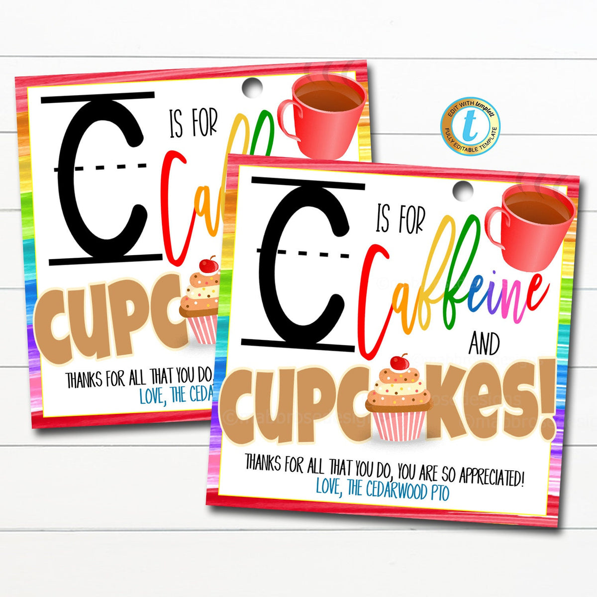 Teacher Appreciation Gift Tag | C is for Caffeine and Cupcake ...