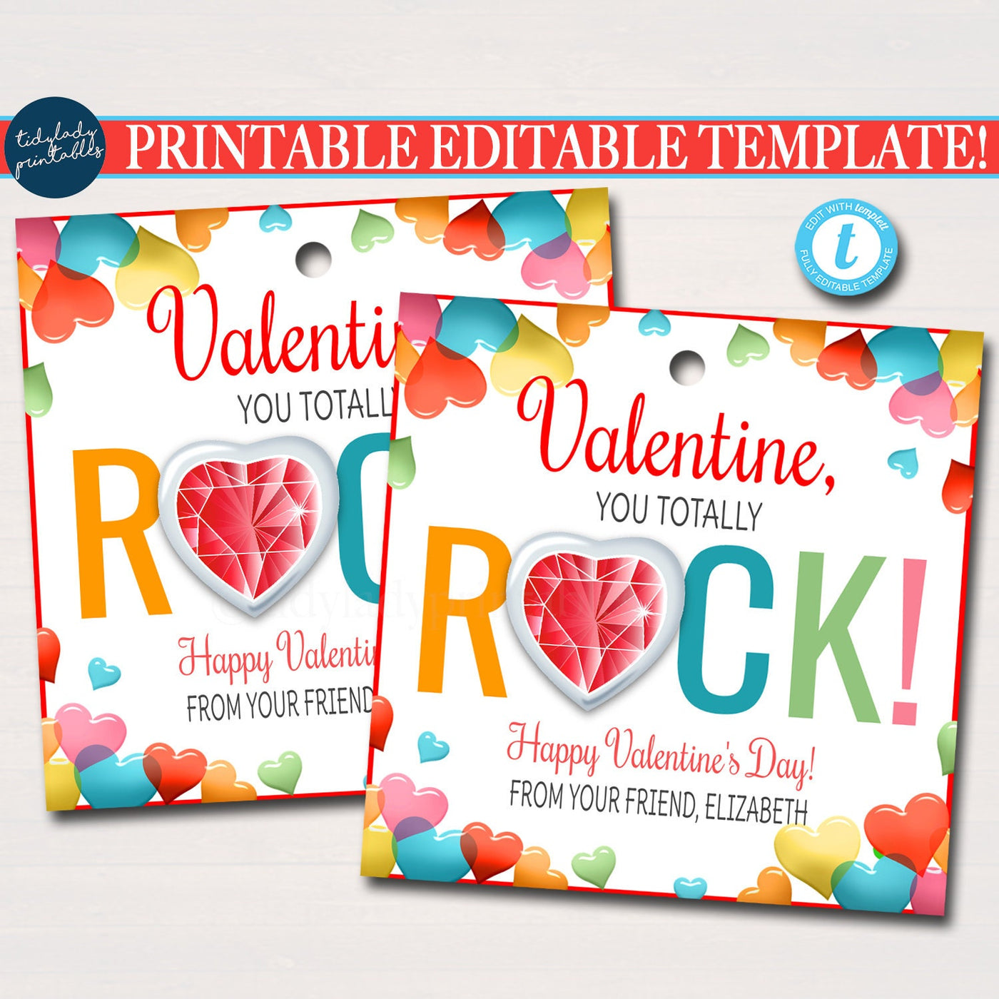 Valentine You Rock Gift Tags | Candy You're a Gem Valentine — TidyLady ...
