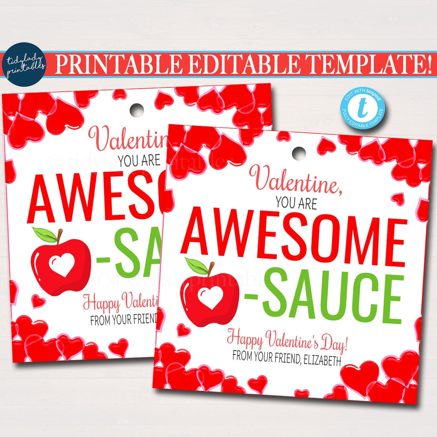 Valentine Applesauce Tags | You are Awesome-Sauce — TidyLady Printables