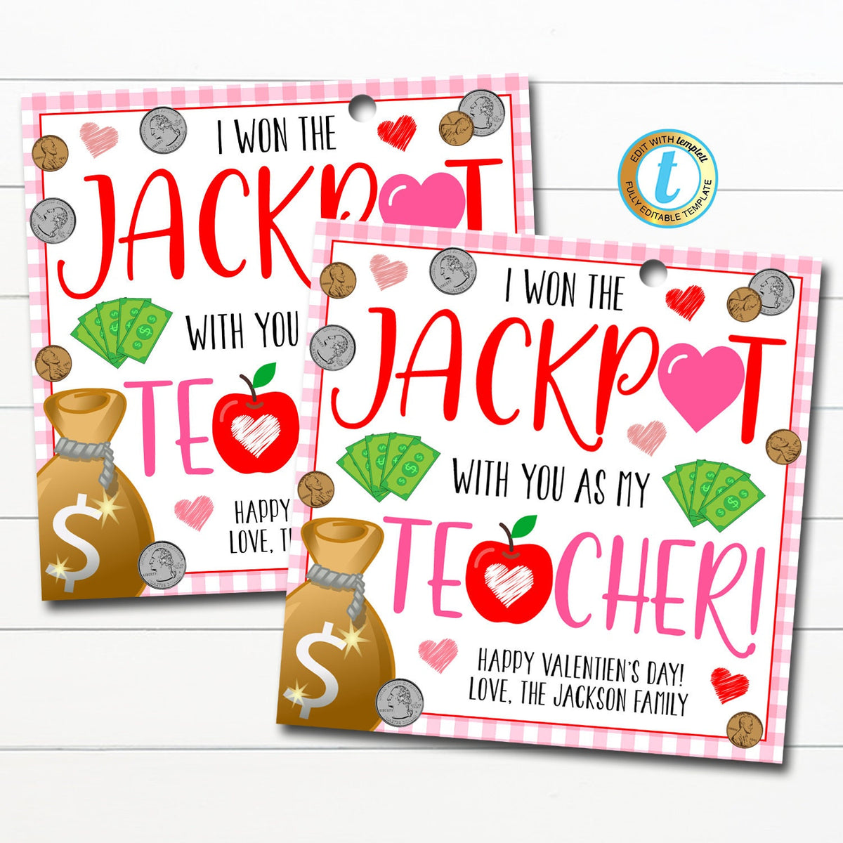 Valentine Teacher Gift Tags | I won the Jackpot with You — TidyLady ...