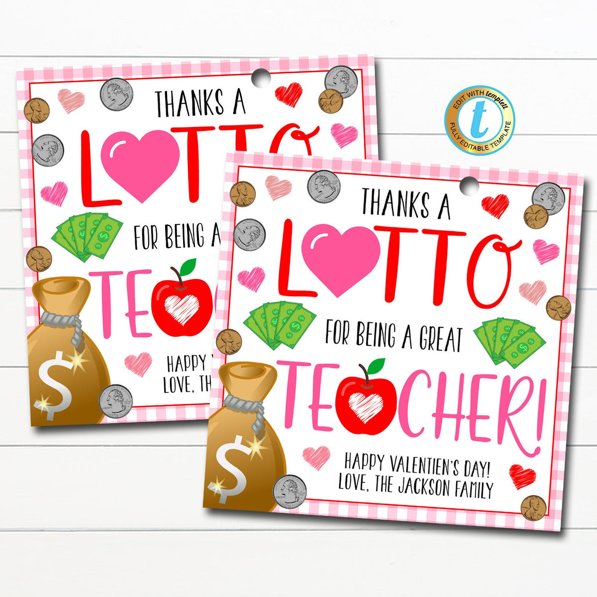 Valentine Teacher Gift Tags | Thanks a lotto — TidyLady Printables