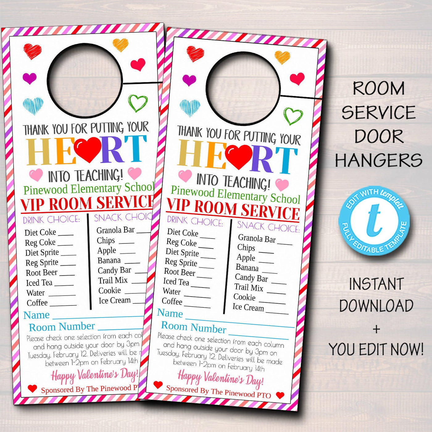 Editable VIP Room Service Valentine's Day Door Hanger — TidyLady Printables