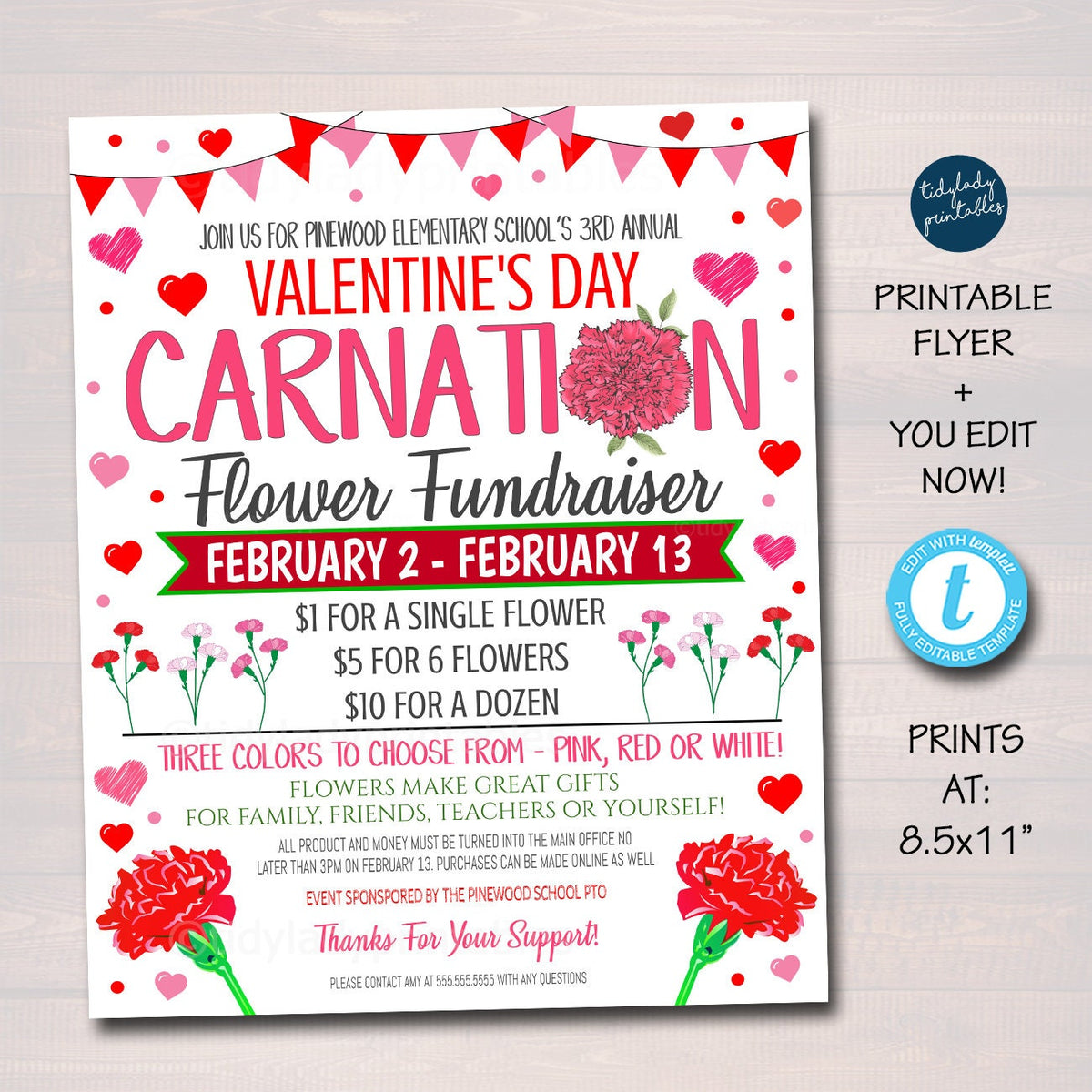 Valentine's Day Carnation Flower Fundraiser Flyer | Template — TidyLady ...