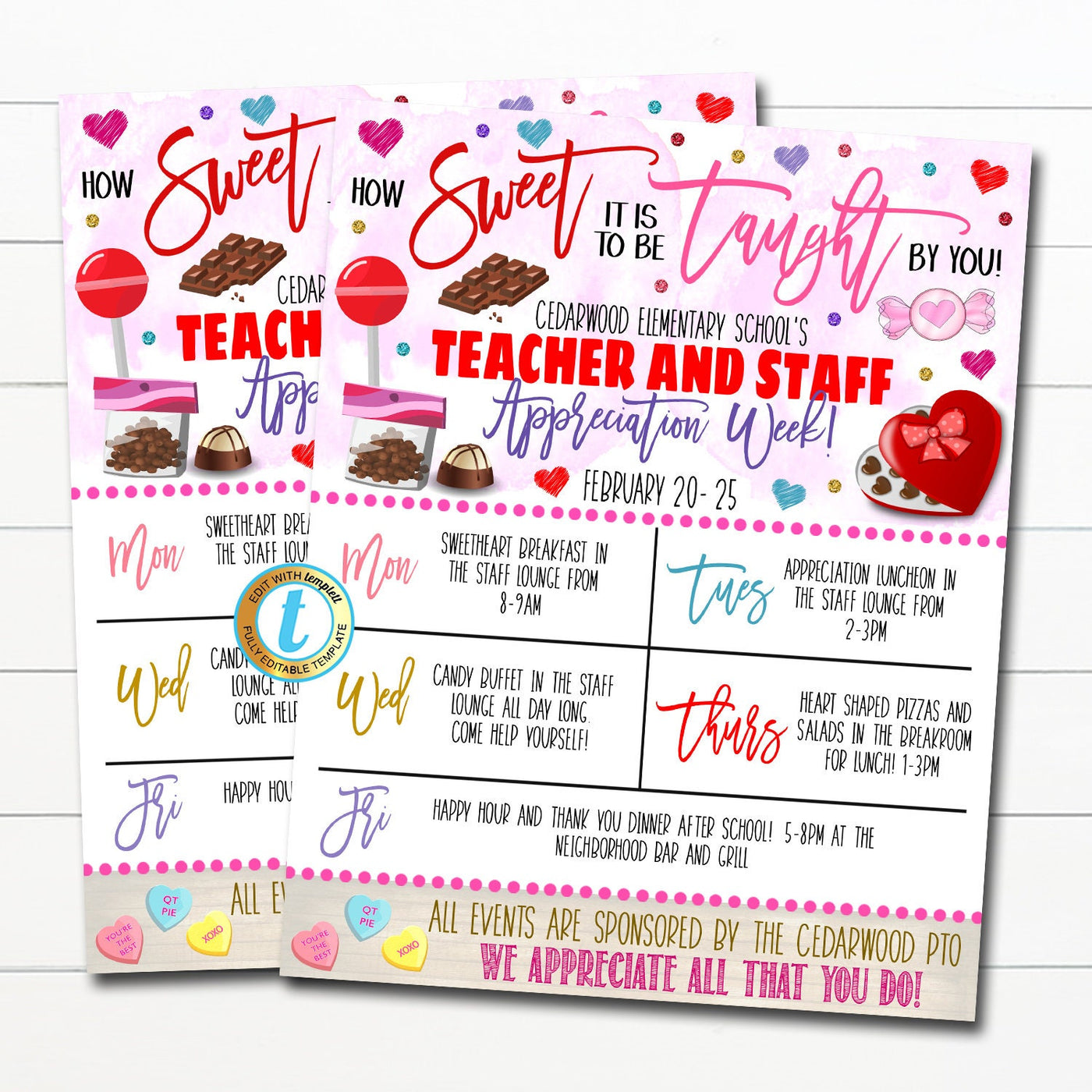 Valentine's Day Teacher Appreciation Week Itinerary Flyer — TidyLady ...