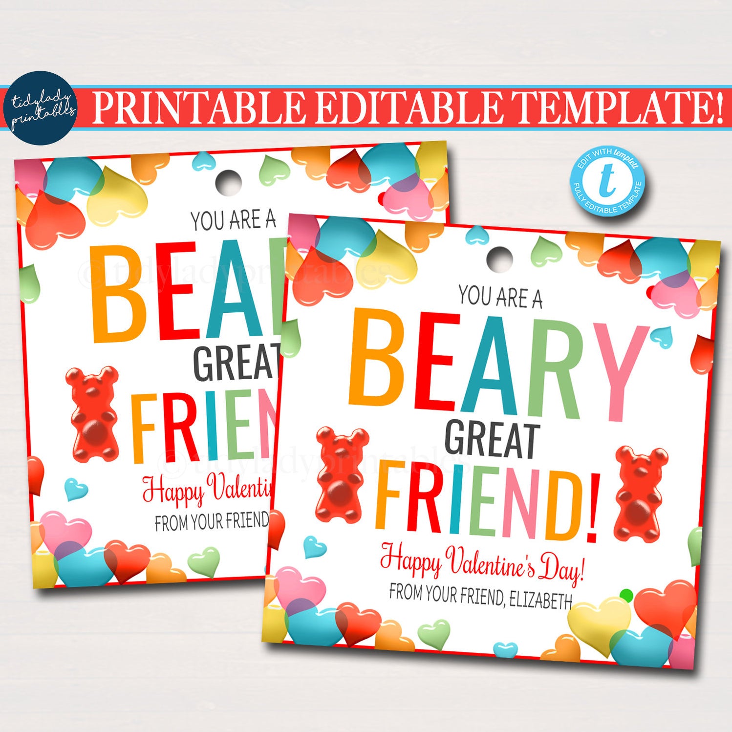 EDITABLE Valentine Gummy Bear Gift Tags | TidyLady Printables