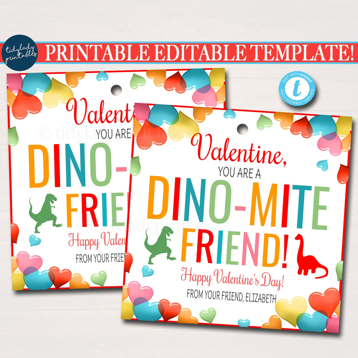 Valentines Dinosaur Gift Tags | TidyLady Printables